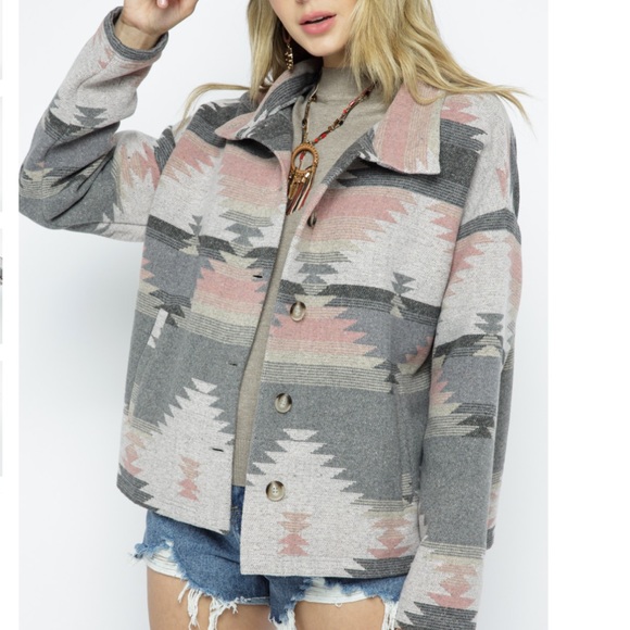 Blue B Collection | Jackets & Coats | New Pink Grey Aztec Print With ...